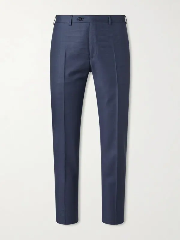 Canali Slim-fit Tapered Puppytooth Wool Suit Trousers - Blue