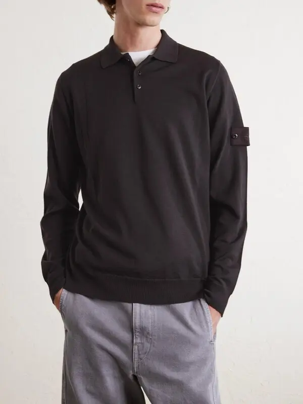 Stone Island Logo-appliquéd Wool Polo Shirt