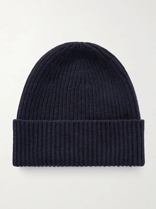 William Lockie Ribbed Cashmere Beanie - Blue