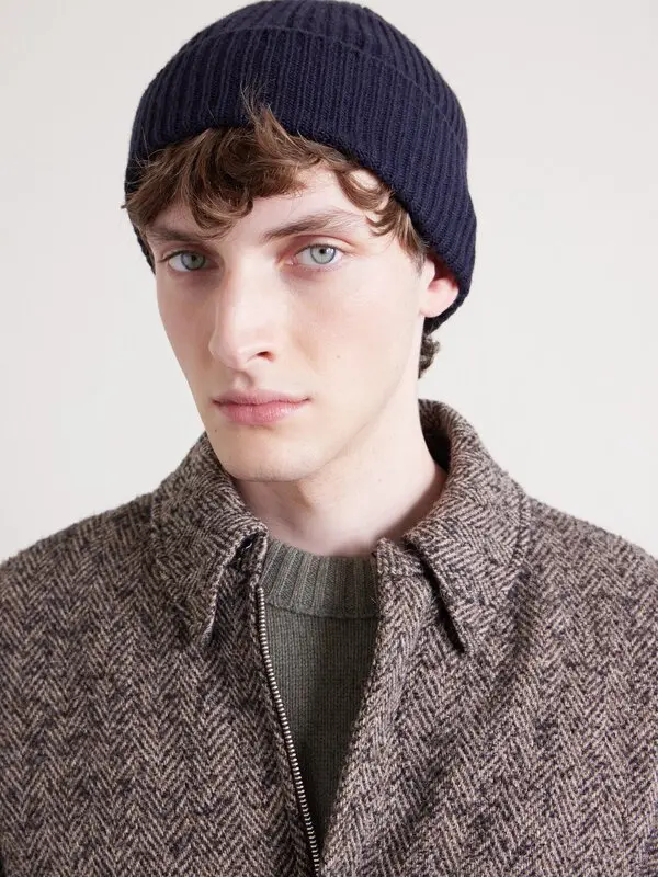 William Lockie Ribbed Cashmere Beanie - Blue