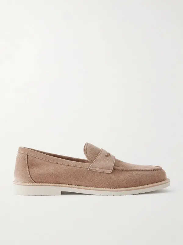 Brunello Cucinelli Suede Penny Loafers - Neutrals