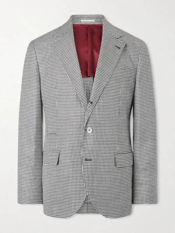 Brunello Cucinelli Houndstooth Wool, Linen And Silk-blend Blazer