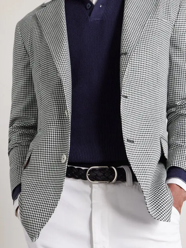 Brunello Cucinelli Houndstooth Wool, Linen And Silk-blend Blazer