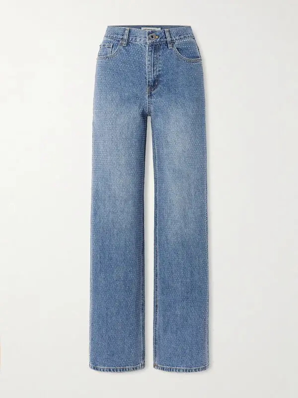 SELF-PORTRAIT Crystal-embellished Straight-leg Jeans