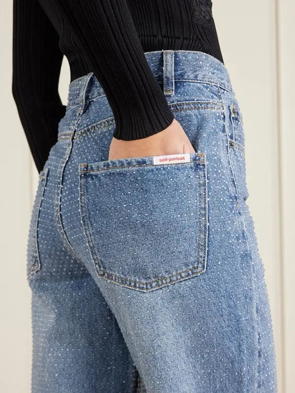 SELF-PORTRAIT Crystal-embellished Straight-leg Jeans