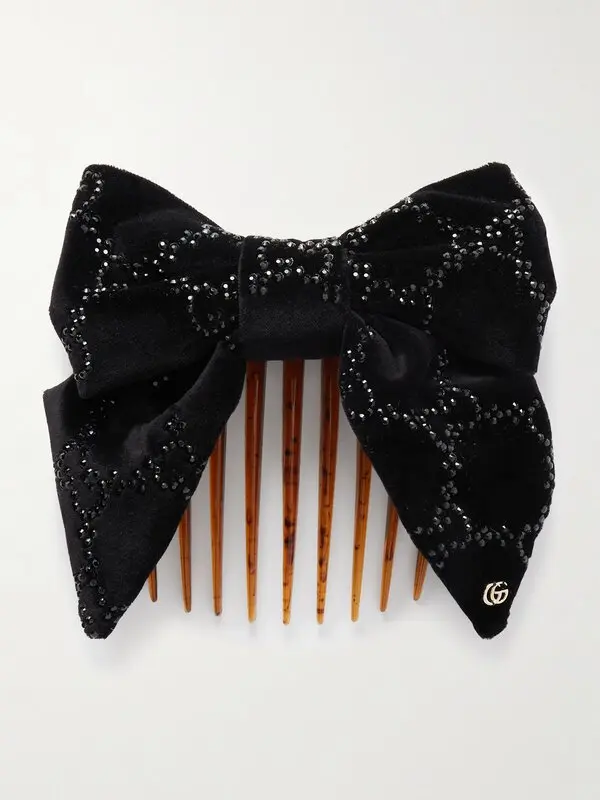 Gucci Crystal-embellished Velvet Hair Clip - Black