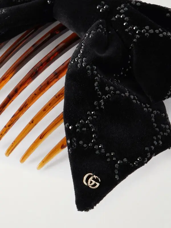 Gucci Velvet Hair Slide With Crystals - Black | Editorialist display picture 2
