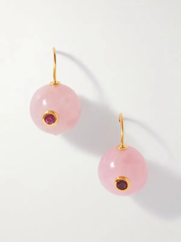 LIZZIE FORTUNATO Gold-plated Rose Quartz And Rhodolite Earrings - Pink