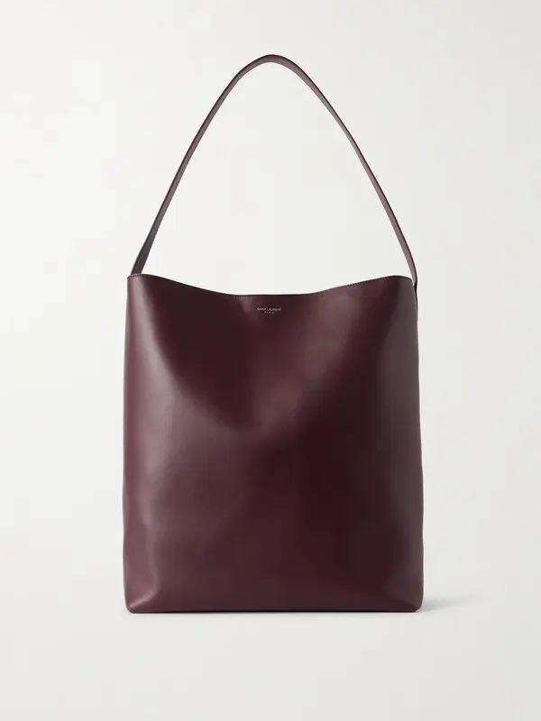 Saint Laurent Leather Tote Bag - Burgundy