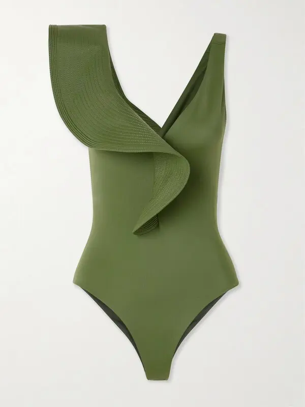Johanna Ortiz Boleros Ruffled Recycled Swimsuit - Green