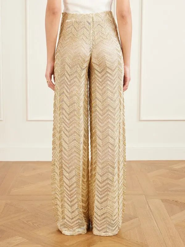 Missoni Metallic Crochet-knit Wide-leg Pants - Gold