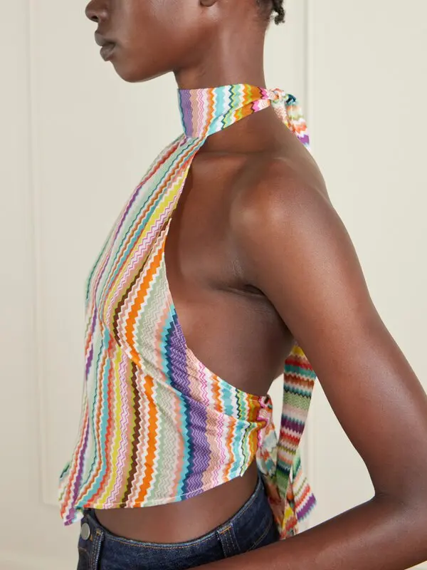 Missoni Striped Cotton And Silk-blend Crepe De Chine Halterneck Top