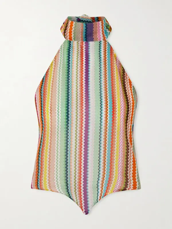 Missoni Striped Cotton And Silk-blend Crepe De Chine Halterneck Top - Multi