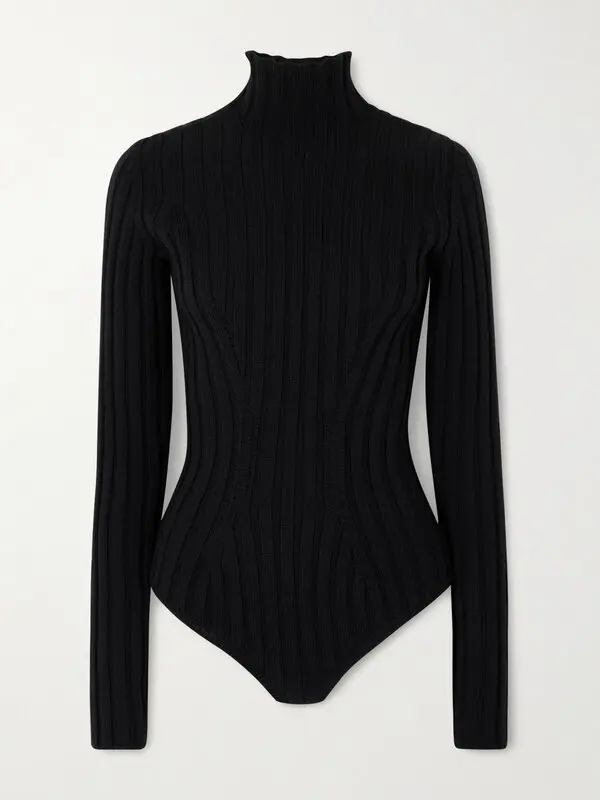 Alaïa Ribbed Wool Turtleneck Bodysuit - Black