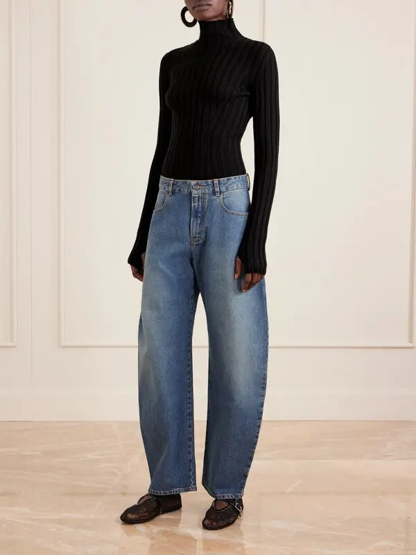 Alaïa Ribbed Wool Turtleneck Bodysuit - Black