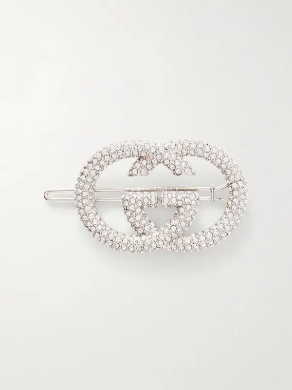 Gucci Interlocking Gg Crystal-embellished Hair Clip - Silver