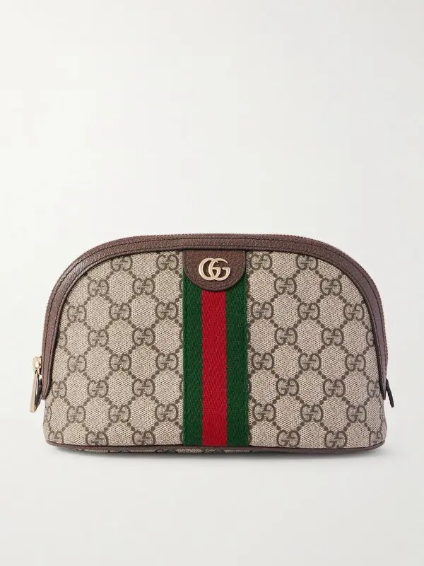 Gucci Ophidia Webbing And Leather-trimmed Coated Canvas Cosmetics Case - Neutrals