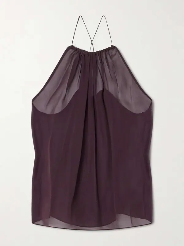 Veronica De Piante Greta Gathered Silk-chiffon Top