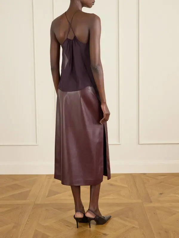 Veronica De Piante Greta Gathered Silk-chiffon Top - Purple