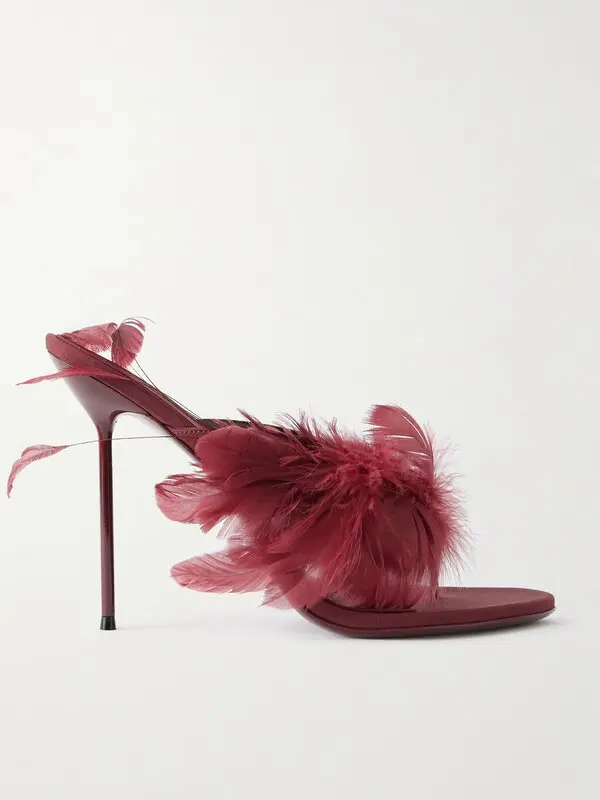 Paris Texas Lidia Feather-trimmed Leather Mules