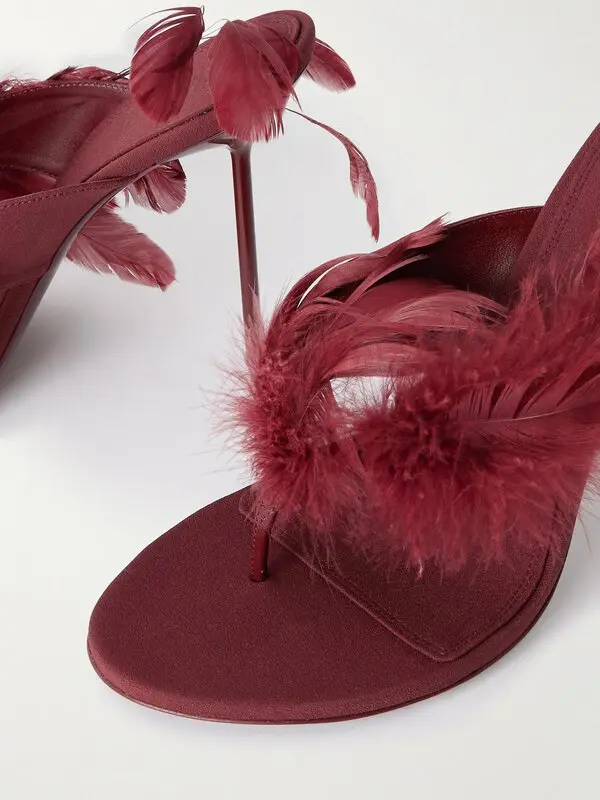 Paris Texas Lidia Feather-trimmed Leather Mules