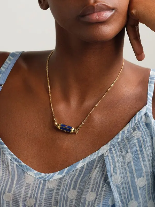 MARIE LICHTENBERG Baby Locket 18-karat Gold, Lapis Lazuli And Ruby Necklace