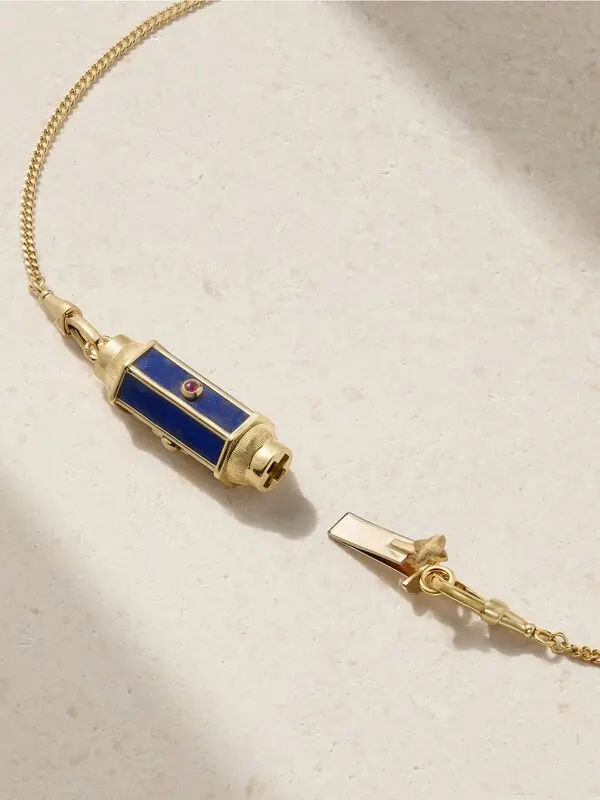 MARIE LICHTENBERG Baby Locket 18-karat Gold, Lapis Lazuli And Ruby Necklace