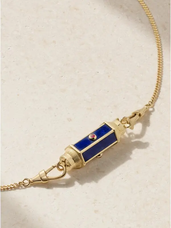 MARIE LICHTENBERG Baby Locket 18-karat Gold, Lapis Lazuli And Ruby Necklace