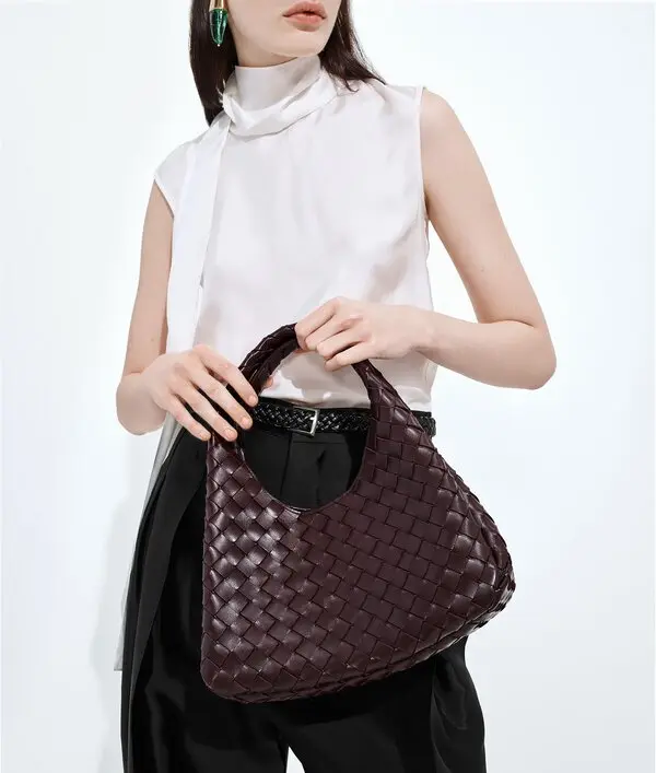 Bottega Veneta Intrecciato Leather Shoulder Bag - Dark Barolo