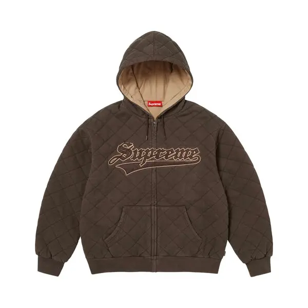 Supreme Quilted Zip Up Hooded Sweatshirt - Brown