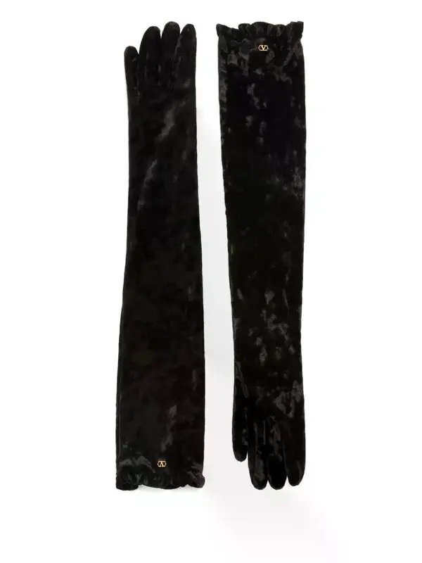 Valentino Garavani Vlogo Signature Long Chenille Gloves - Black