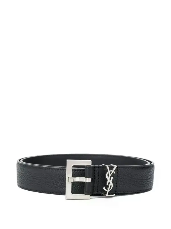 Saint Laurent Cassandre Leather Belt - Black