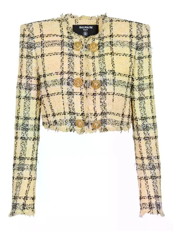 Balmain Tweed Jacket With Buttons - Yellow