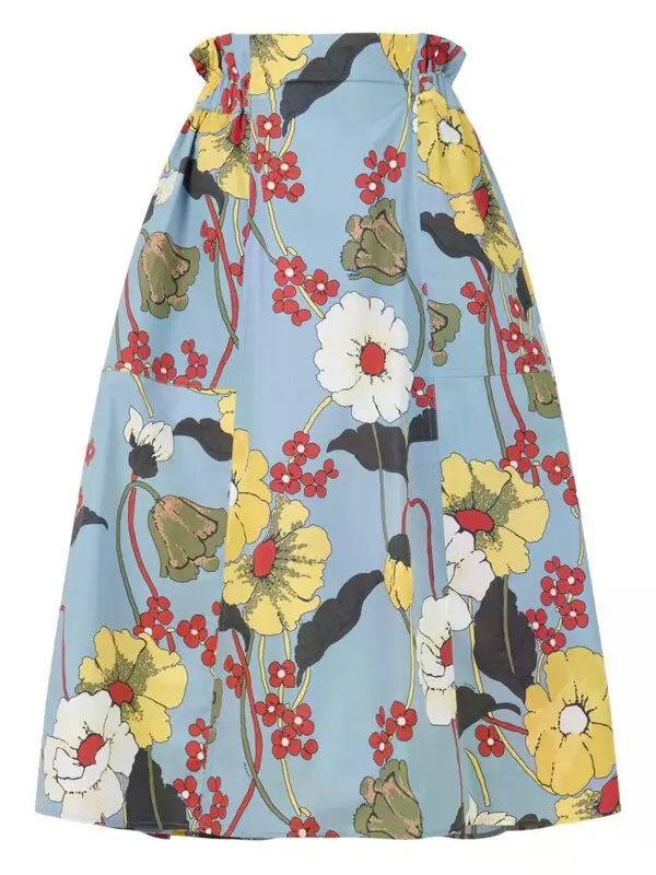 Marni Flared Floral Midi Skirt - Blue