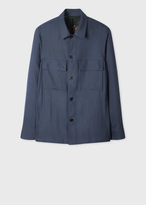 Paul Smith Washed Navy Textured Wool-lyocell Overshirt