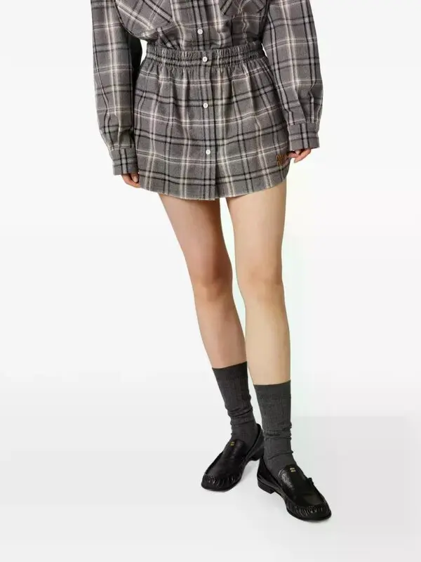 Miu Miu Checked Flannel Miniskirt - Grey