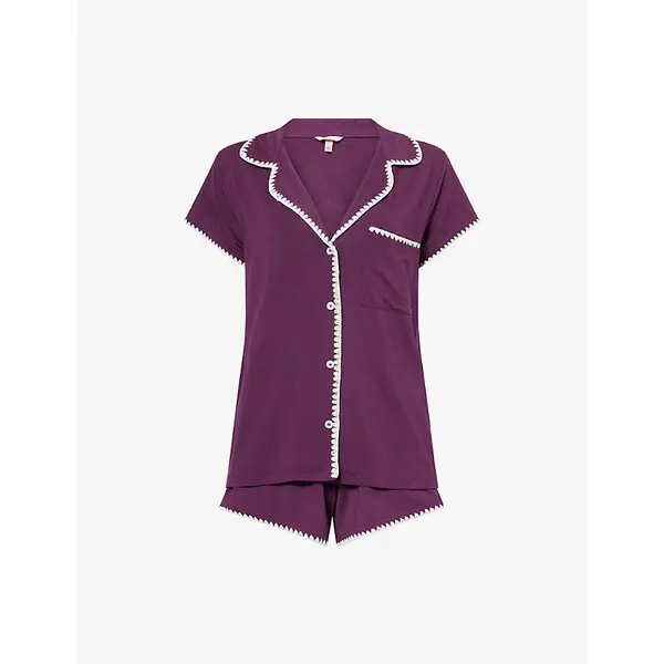 Eberjey Frida Contrast-piping Stretch-jersey Pyjamas Set - Plum/ivory