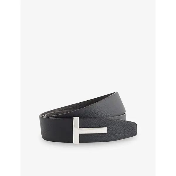 TOM FORD Reversible Grained Leather Belt - Brown+black
