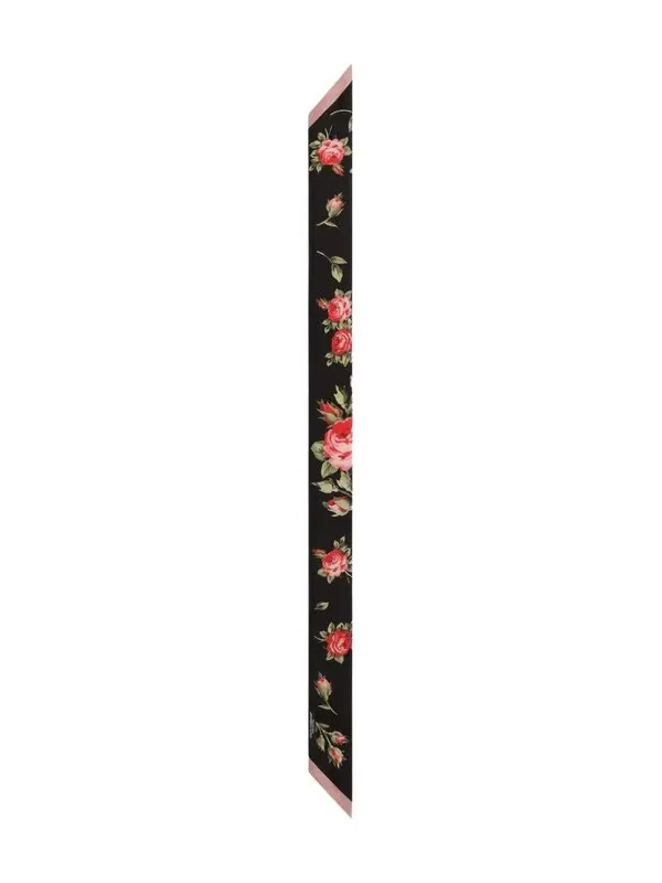 Dolce & Gabbana Roses Bouquet Print Silk Foulard - Black