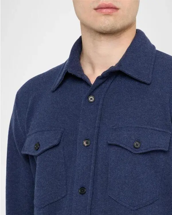 Bergdorf Goodman Apos;s Wool And Cashmere Dual-pocket Button-down Shirt - Blue