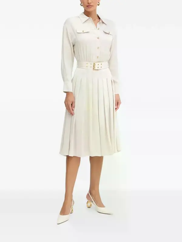 MARCIANO Polo-collar Pleated Midi Dress