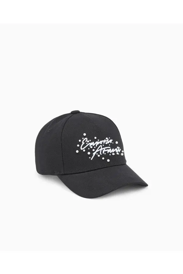 Emporio Armani Canvas Baseball Cap With Embroidered Logo - Black