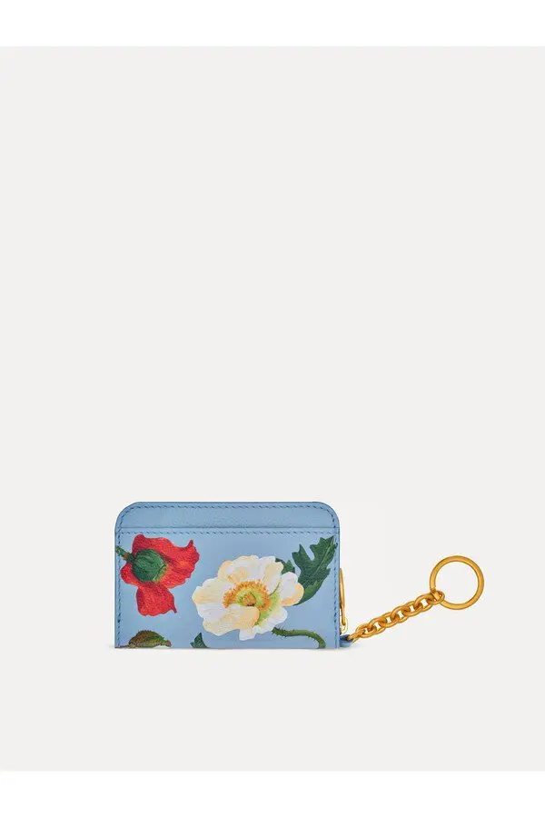 Oscar De La Renta Poppy-printed Zip Card Case - Natural