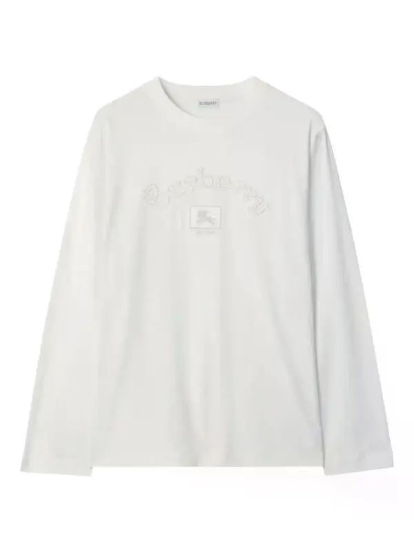 Burberry Embroidered-logo Cotton Long-sleeve T-shirt - Neutrals