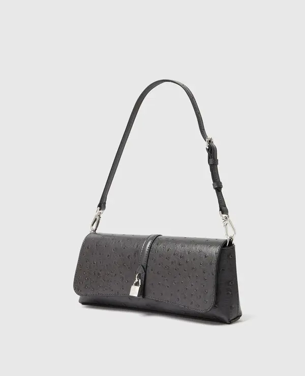 Stella McCartney Ryder Ostrich Pochette Shoulder Bag - Slate