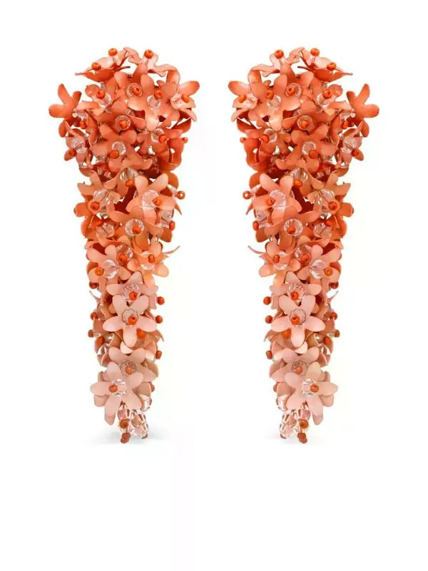 Oscar De La Renta Cascading Florals Clip-on Earrings - Orange