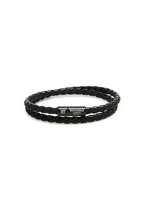 Tateossian Chelsea Braided Leather Wrap Bracelet - Black