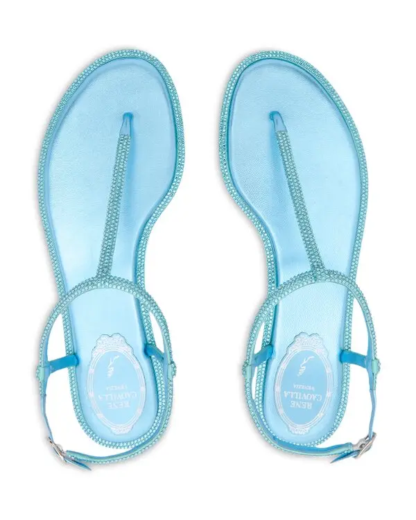 Rene Caovilla Thong Sandals - Aqua Satin