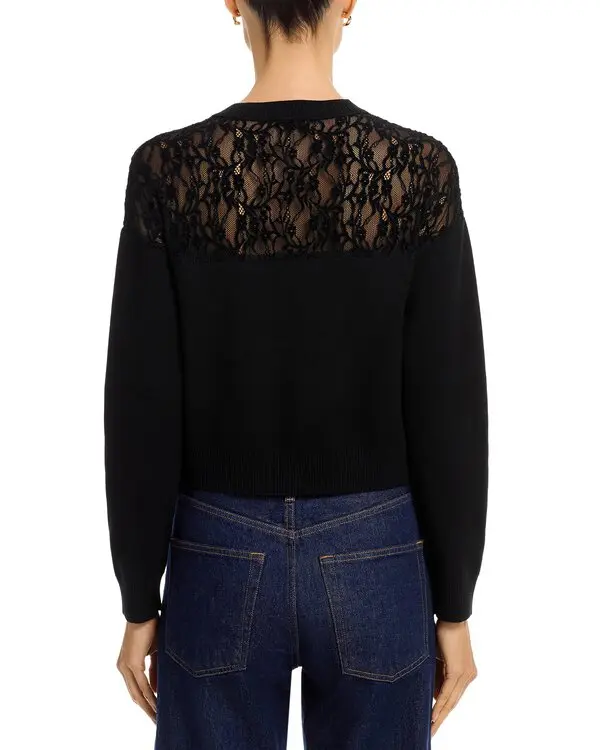 Aqua Lace Inset Cardigan Sweater