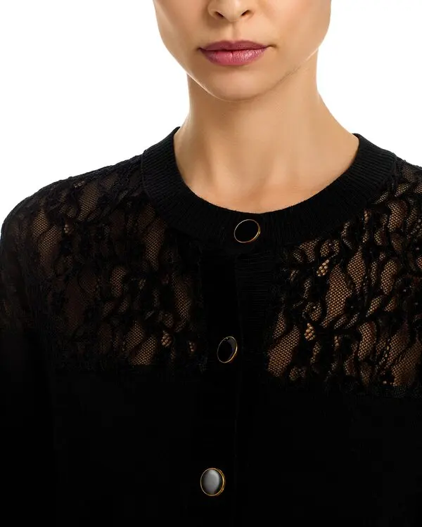 Aqua Lace Inset Cardigan Sweater